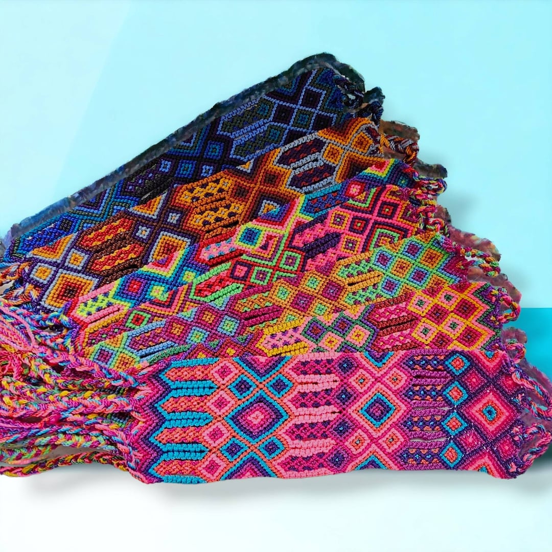 Mexican Wide Friendship Bracelets, Diamond Pattern, Hand Woven Bracelet ...