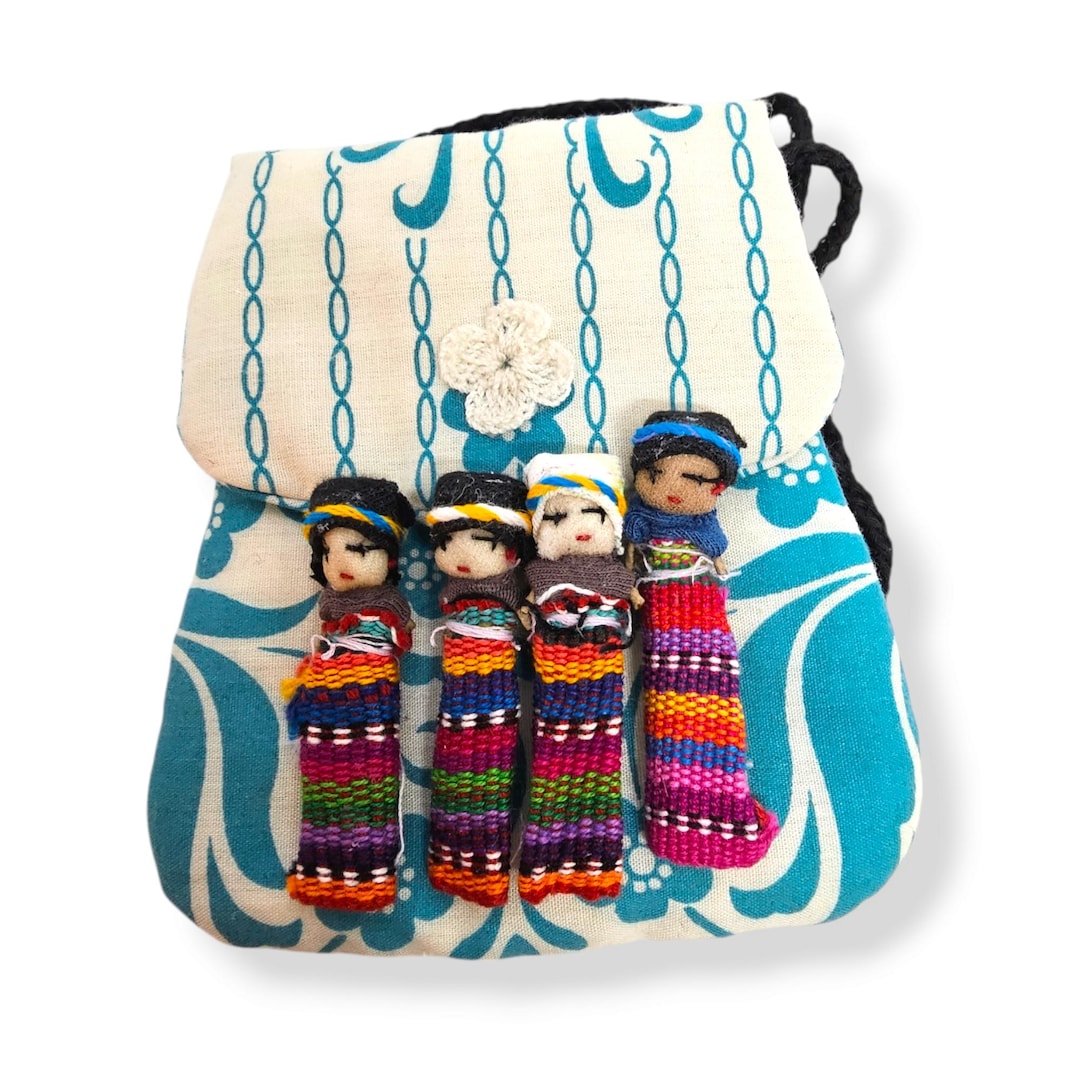 Guatemalan Worry Dolls in Handmade Purse – Set of 4 Large Mayan Folk ...