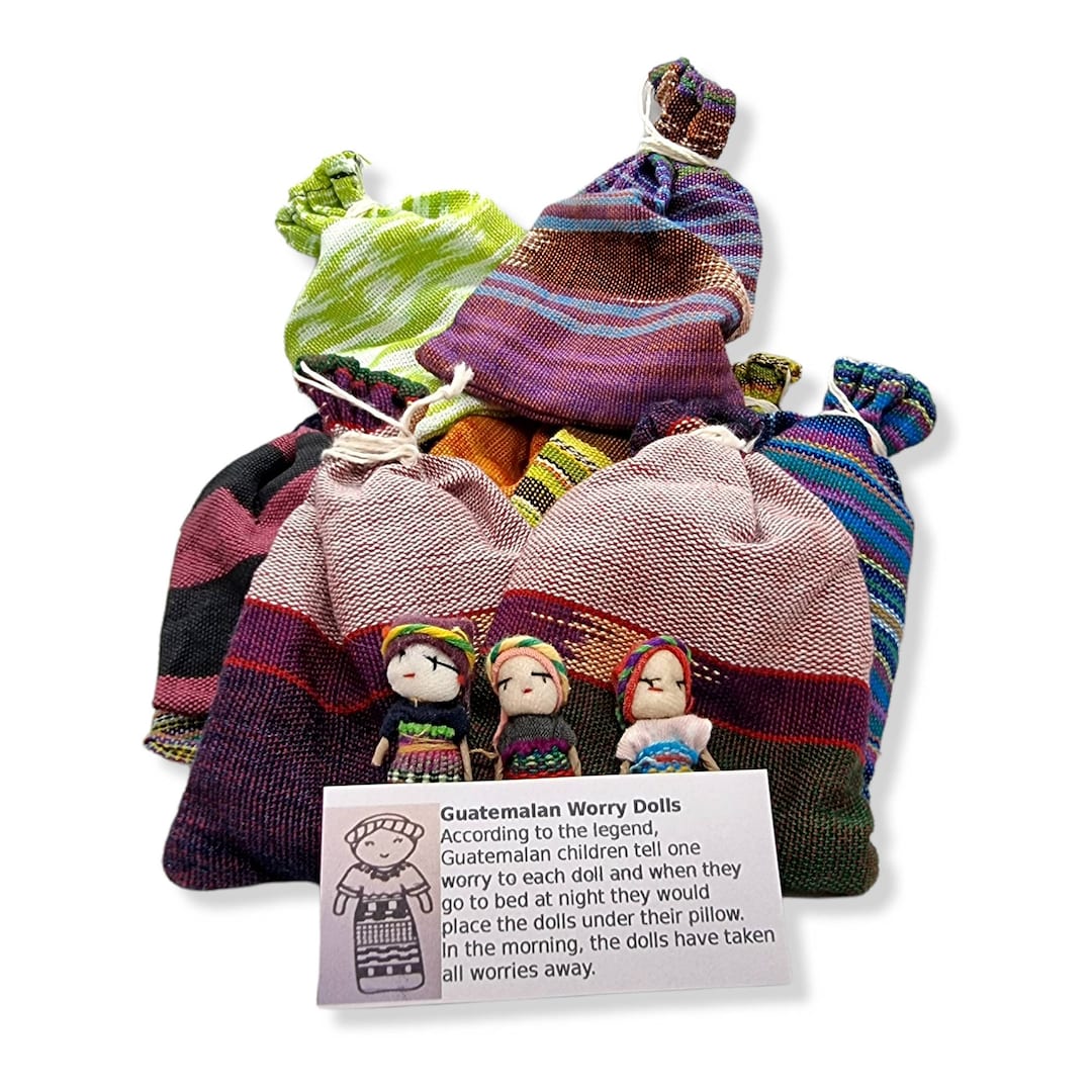 Authentic Guatemalan Worry Dolls: Set of 3 in Vibrant Jaspe Pouch ...