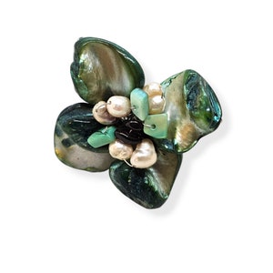 Large Flower Ring for Ladies Shell Floral Band Glass Bohemian Ring ...