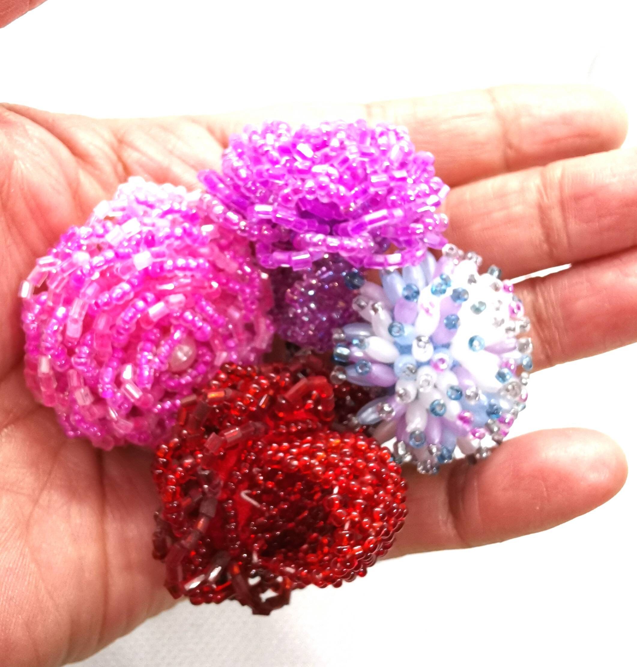 Beaded Flower Ring Bead Cluster Ring Pom Pom Ring Boho Chic | Etsy