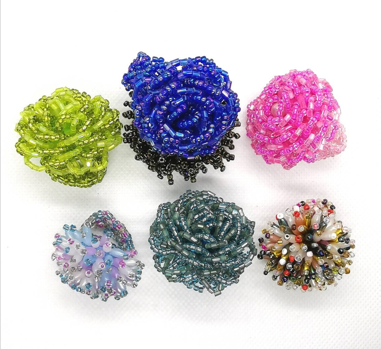 Beaded Flower Ring Bead Cluster Ring Pom Pom Ring Boho Chic | Etsy