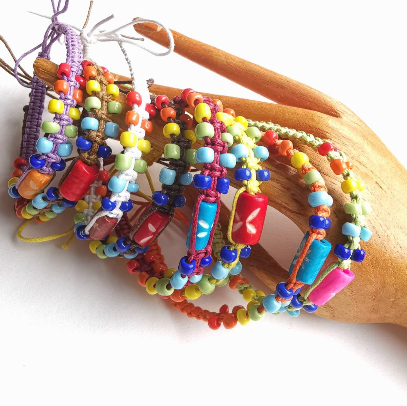 Multi Color Beaded Bracelet, Cotton Friendship Bracelet, Rainbow, Best ...