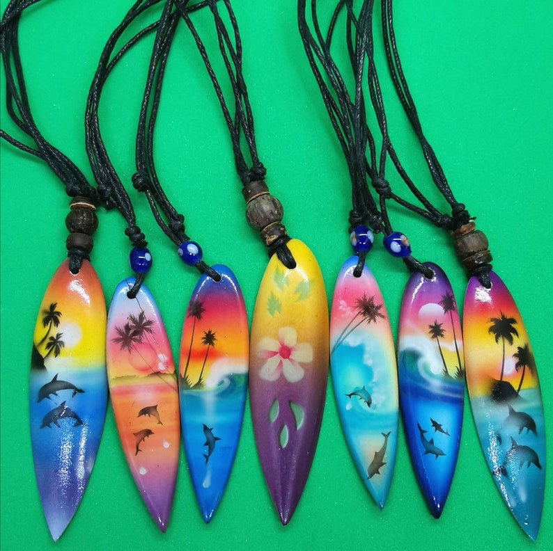Surf Necklace Surfboard Bohemian Necklace Bamboo Wood | Etsy