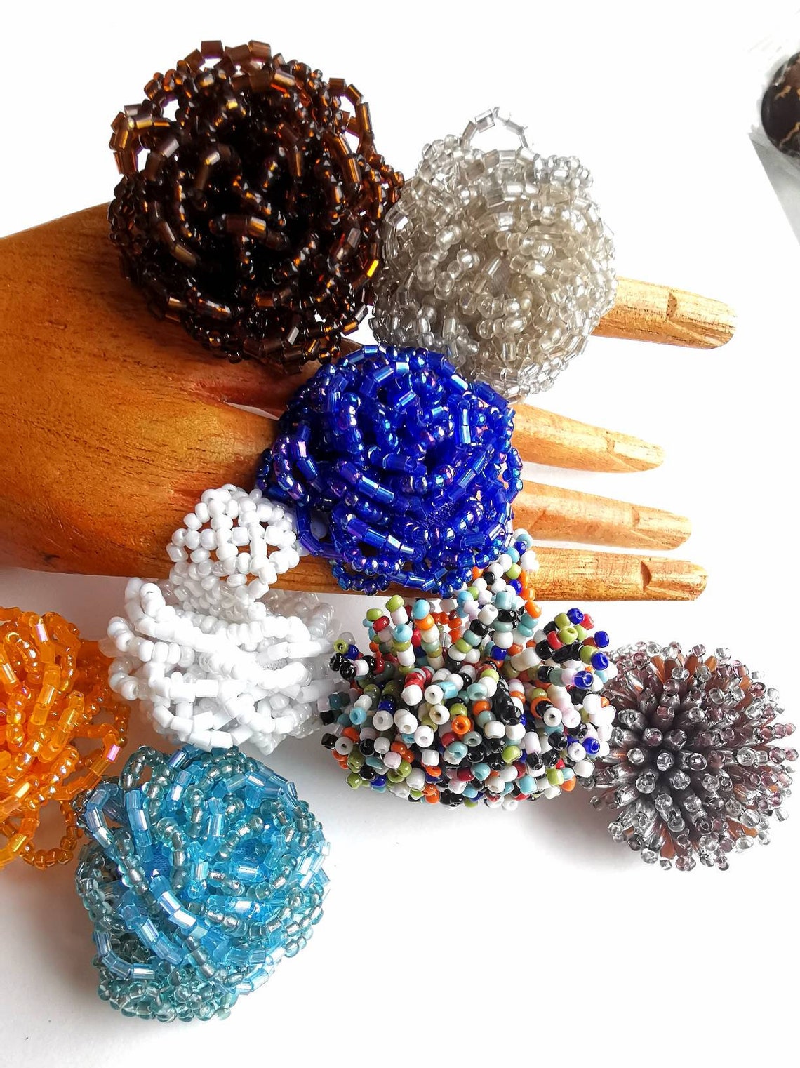 Beaded Flower Ring Bead Cluster Ring Pom Pom Ring Boho Chic - Etsy