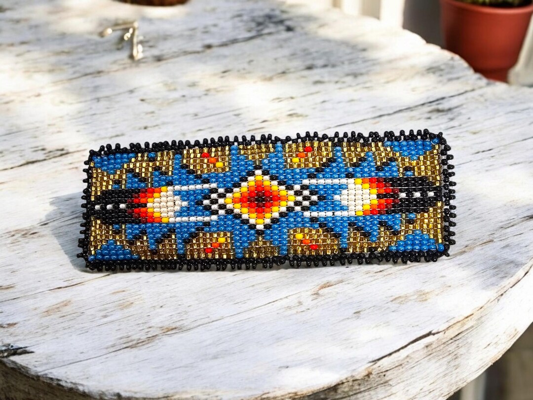 Native American Style Beaded Hair Barrette | Feather Pattern Beadwork ...