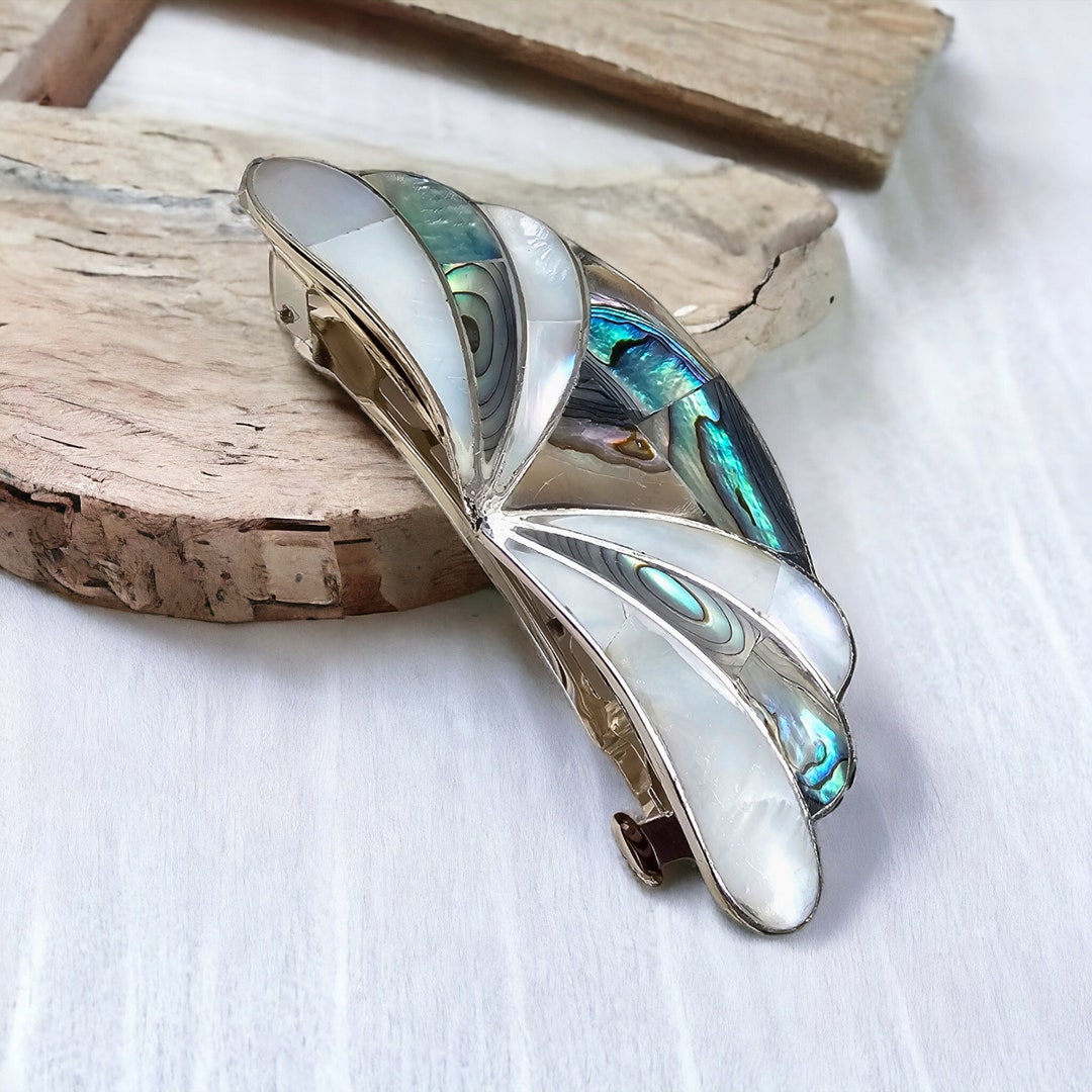 Art Deco Style Abalone Shell Hair Clip, Butterfly Wing Design, Mother ...