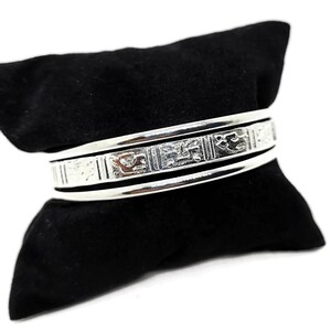 Patterned Cuff Bracelet, Aztec Figures Design, Silver Plated, Mexican ...