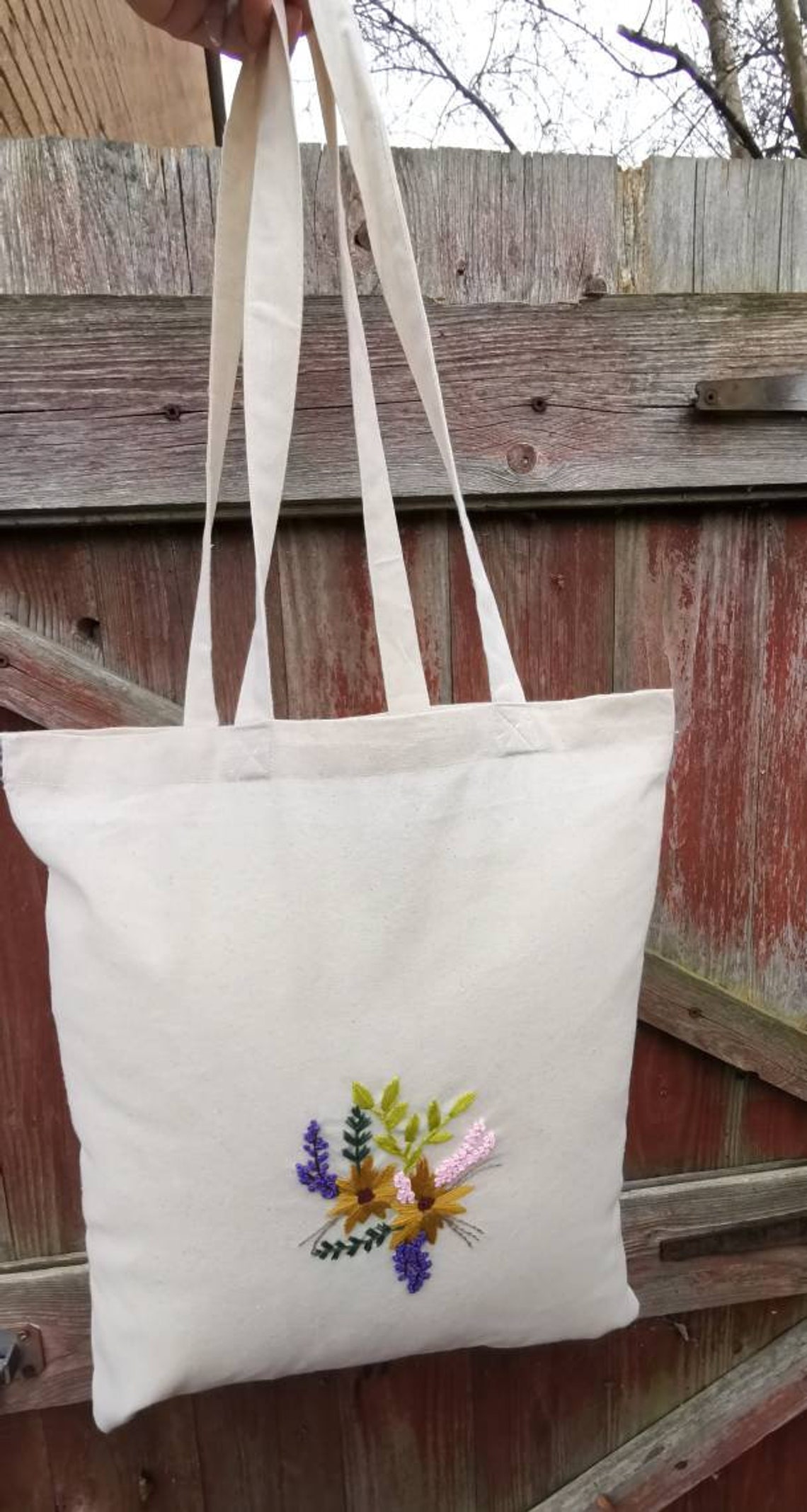 Calico Cotton Canvas Tote Bag Embroidered Eco Tote Bag | Etsy