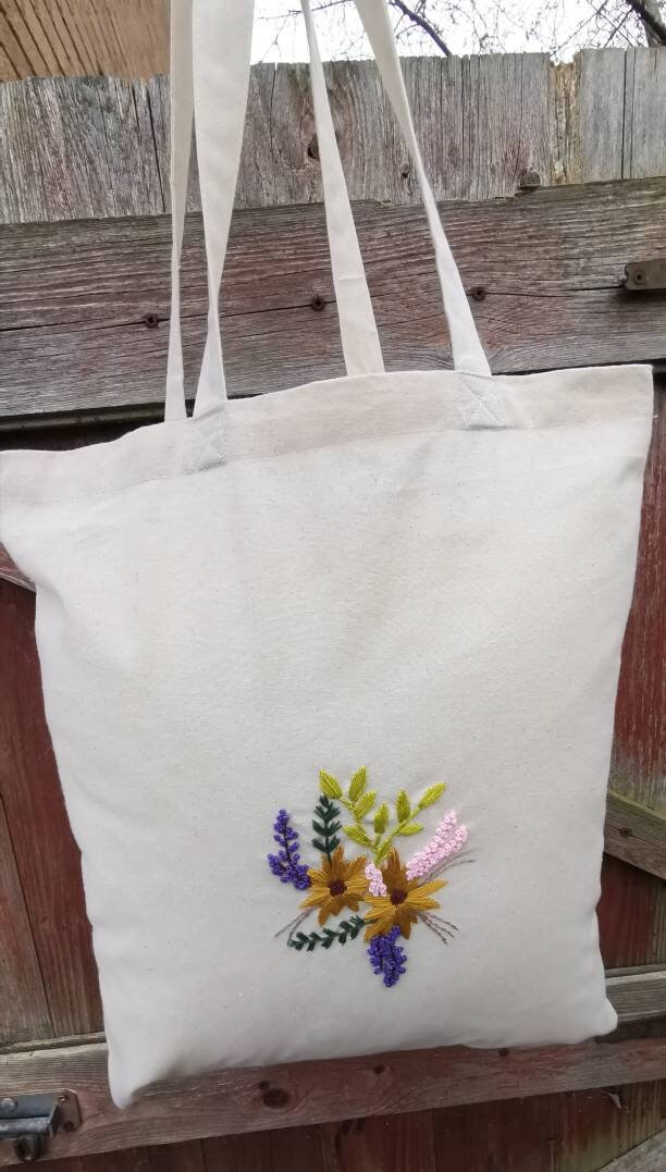 Calico Cotton Canvas Tote Bag Embroidered Eco Tote Bag | Etsy