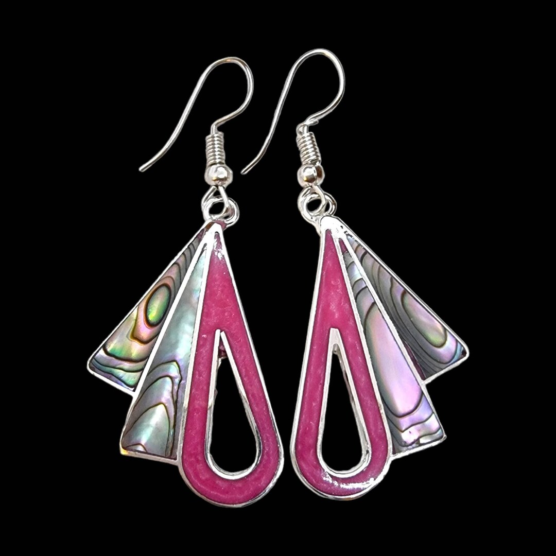Art Deco Style Fan Earrings, Fan Teardrop Shape, Silver Plated, Resin ...