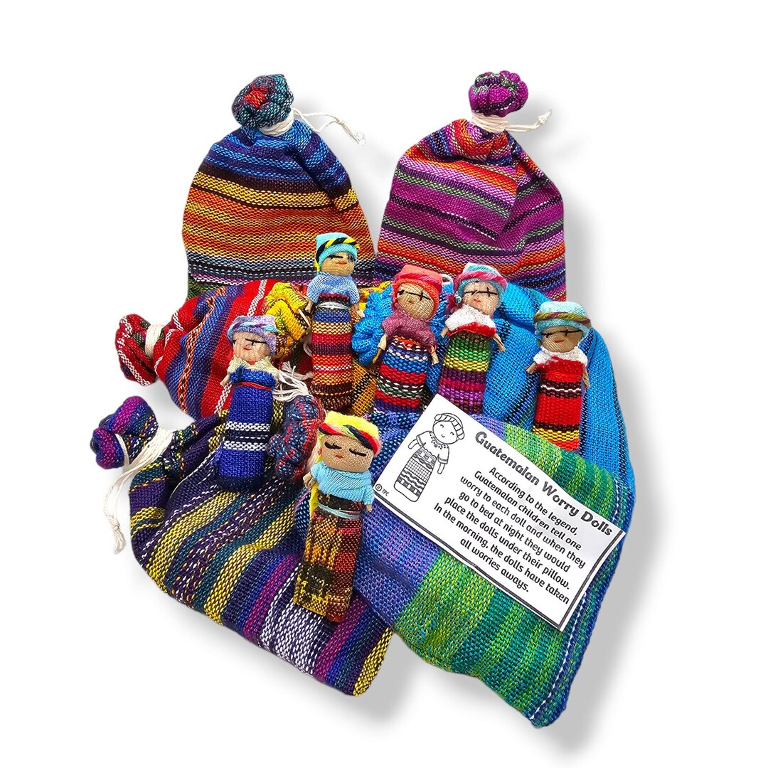 Guatemalan Worry Dolls, 6 Dolls in One Bag, Anxiety Relief Dolls ...