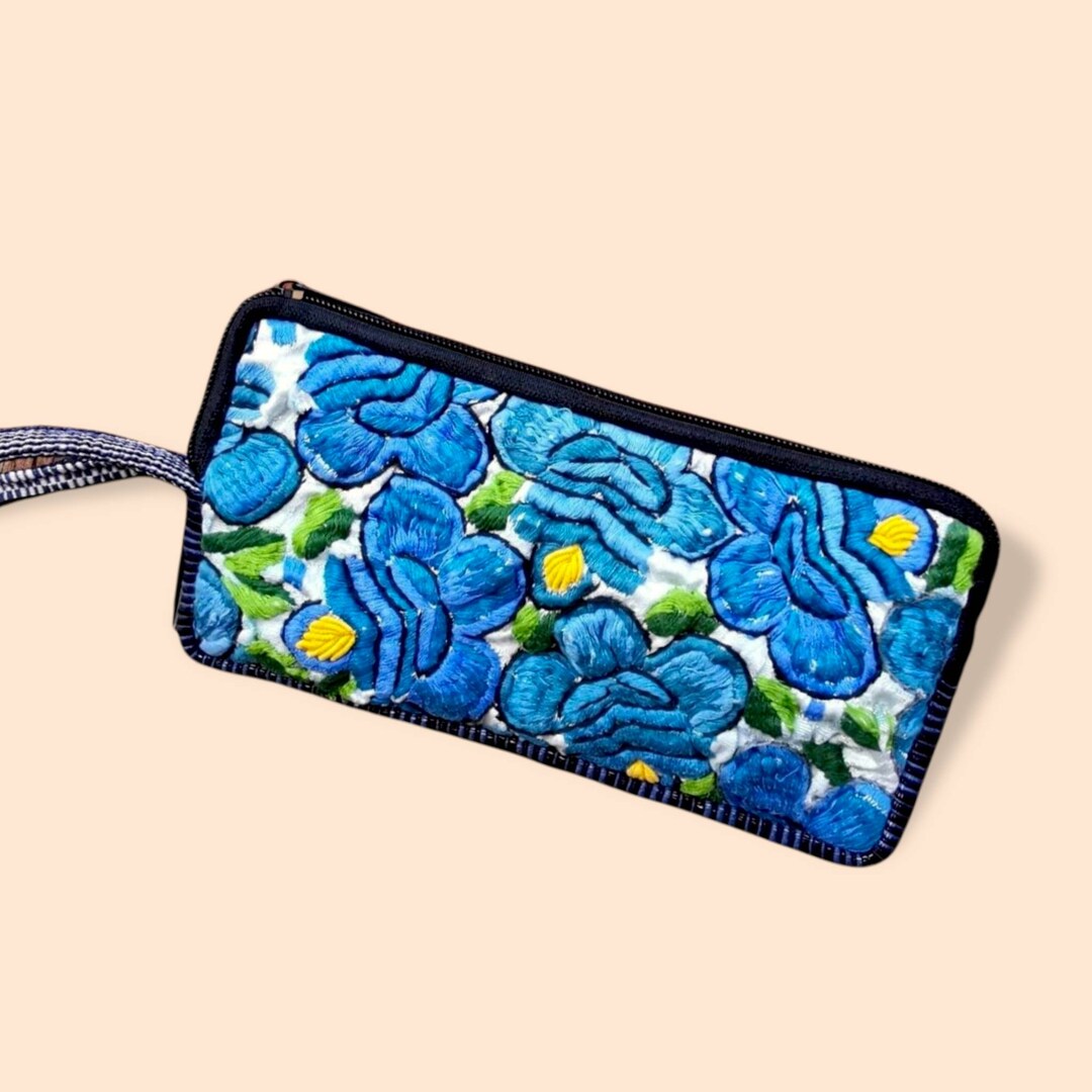 Eyeglasses Case or Phone Holder, Embroidered Floral Wristlet Purse ...