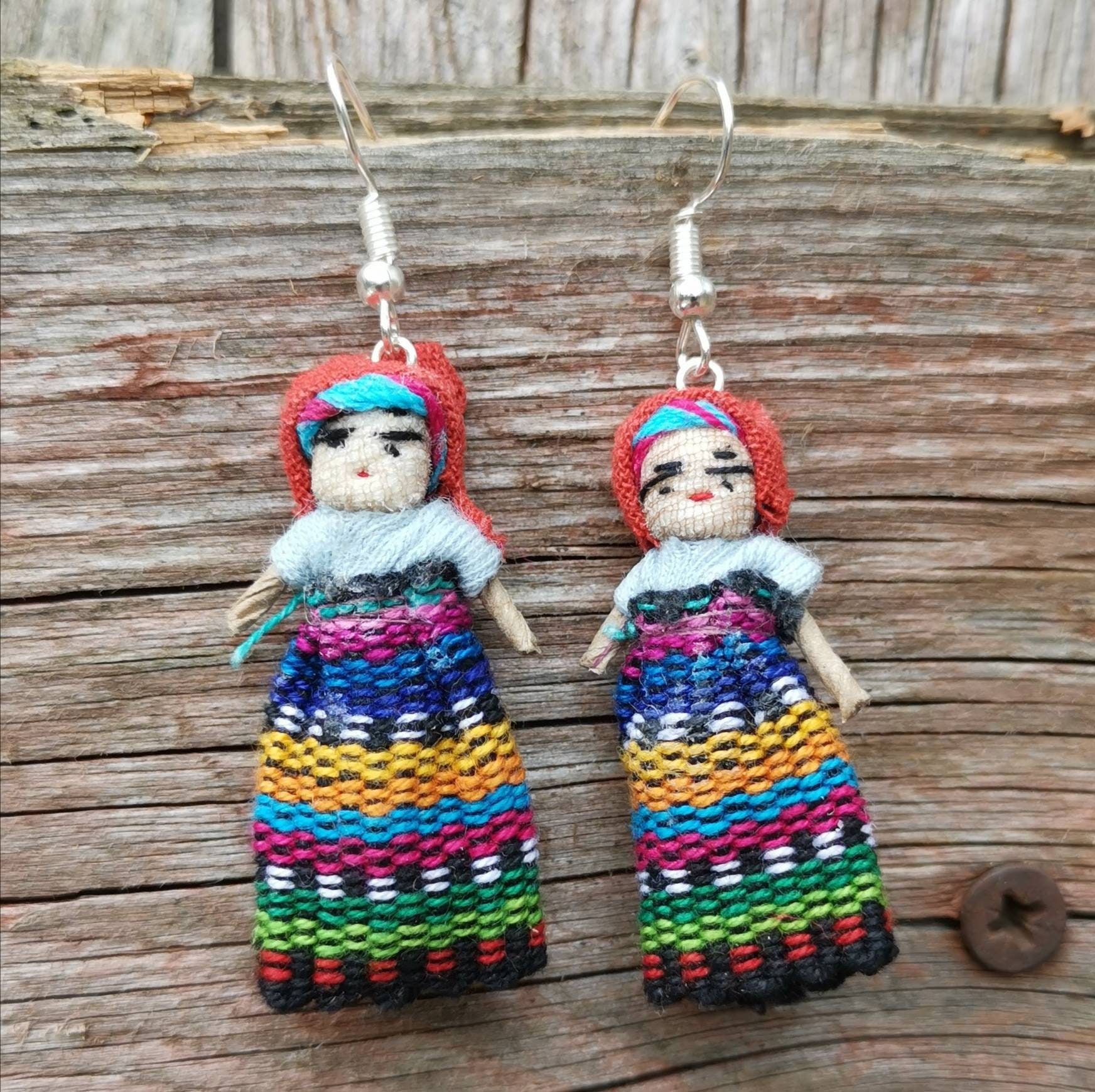 Guatemalan Worry Doll Earrings – Handmade Mayan Doll Drops – Fair Trade ...