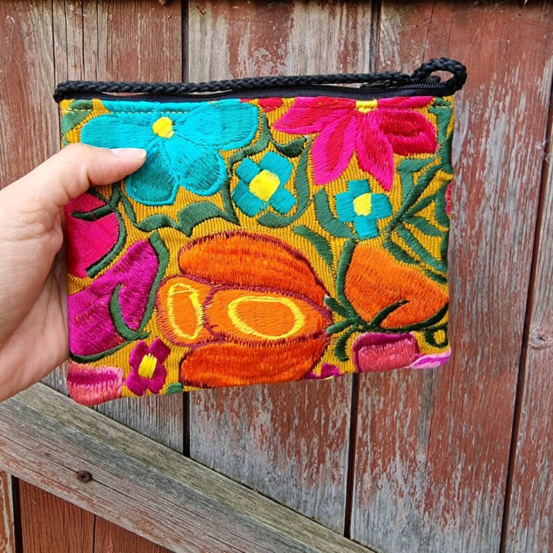 Embroidered Floral Purse Cotton Zippered Bag Embroidered - Etsy UK
