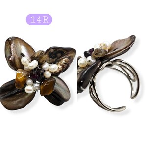 Large Flower Ring for Ladies Shell Floral Band Glass Bohemian Ring ...