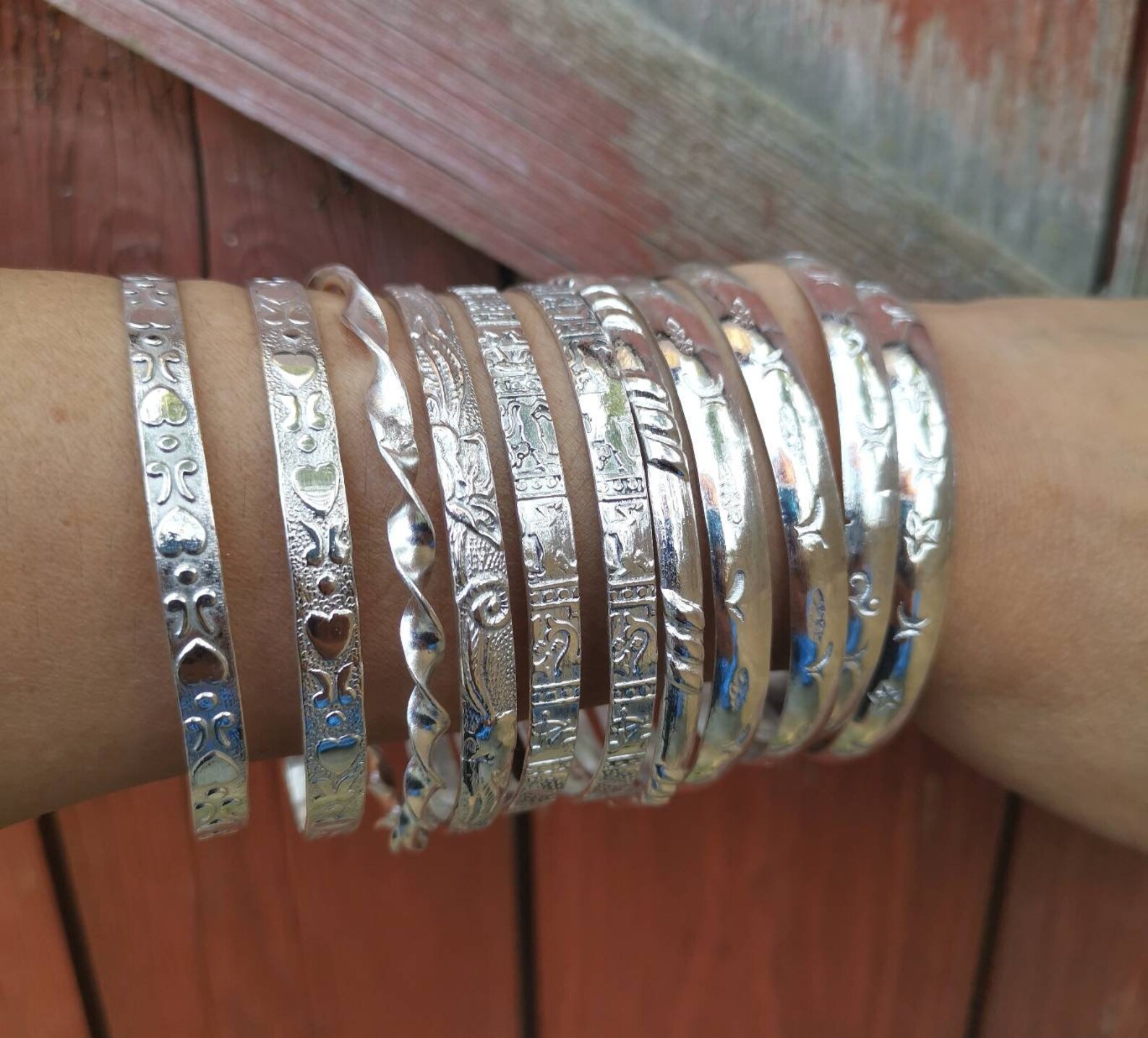 Embossed Mexican Silver Stackable Bangles Featuring Engraved - Etsy