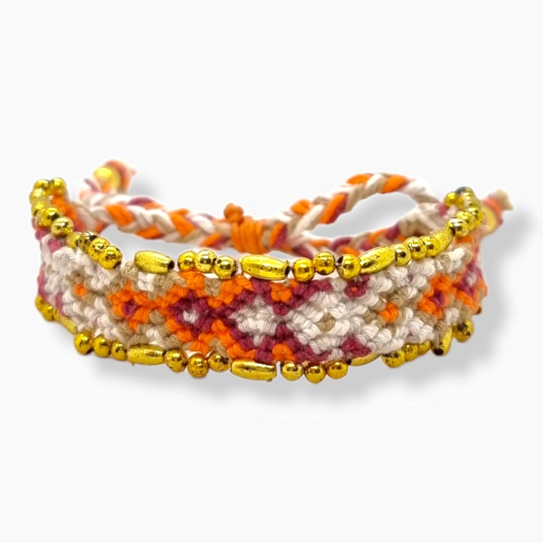 Friendship Bracelet With Bead Border Arrowhead Design Summer - Etsy