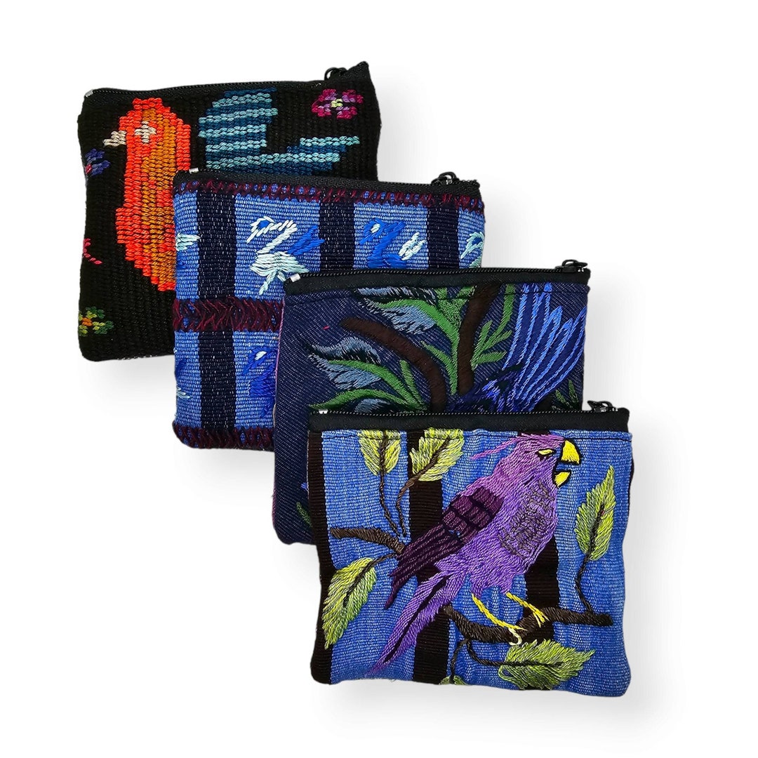 Embroidered Guatemalan Coin Purse Bird Pattern Ethnic Small Purse ...
