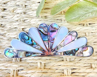Art Deco Style Abalone Shell Hair Clip, Butterfly Wing Design, Mother of Pearl Barrette, Silver ...