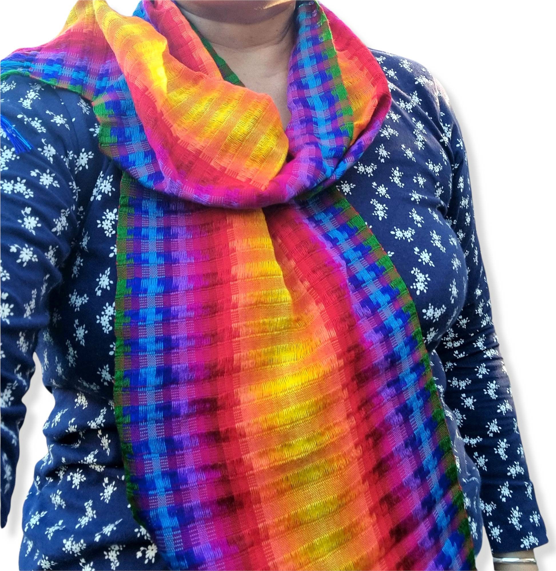 Woven Rainbow Scarf Guatemalan Scarf Bohemian Rainbow - Etsy