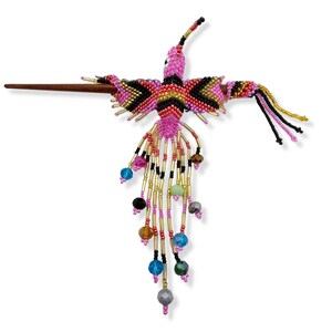 Wooden Hair Pin Barrette | Hummingbird Hair Barrette | Beaded Hair Clip ...