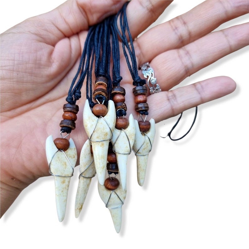 Tribal Tooth Pendant Necklace – Handmade Carved Cow Bone Charm on ...