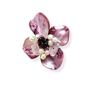 Large Flower Ring for Ladies Shell Floral Band Glass Bohemian Ring ...