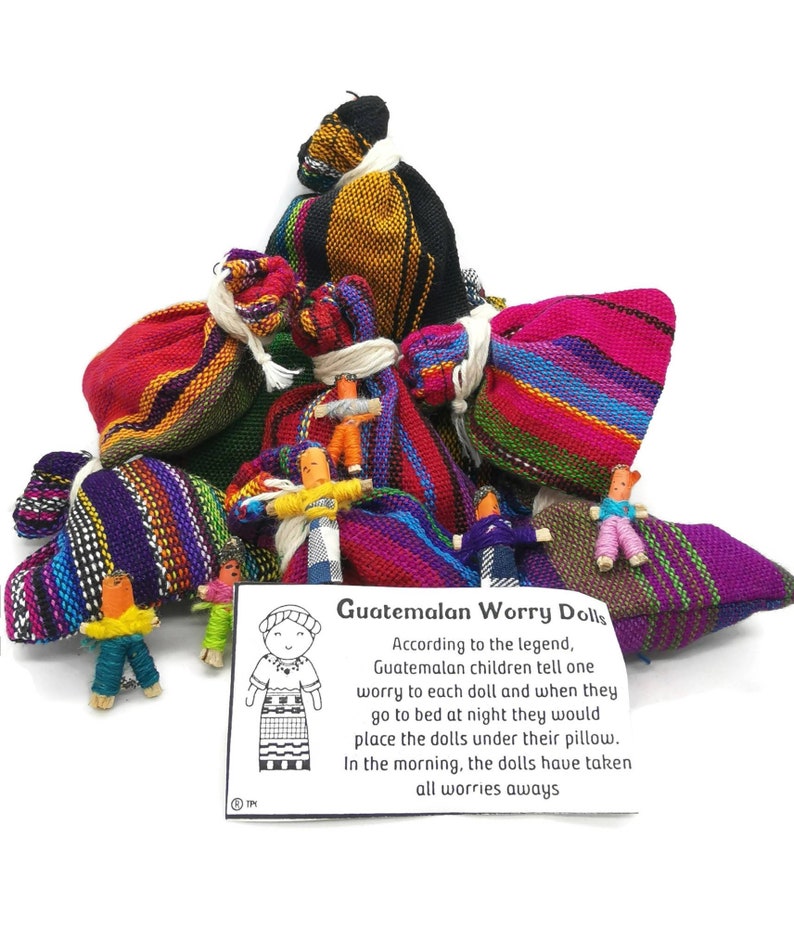 Mini Guatemalan Worry Dolls – 6 Handmade Dolls in Colourful Bag - Etsy