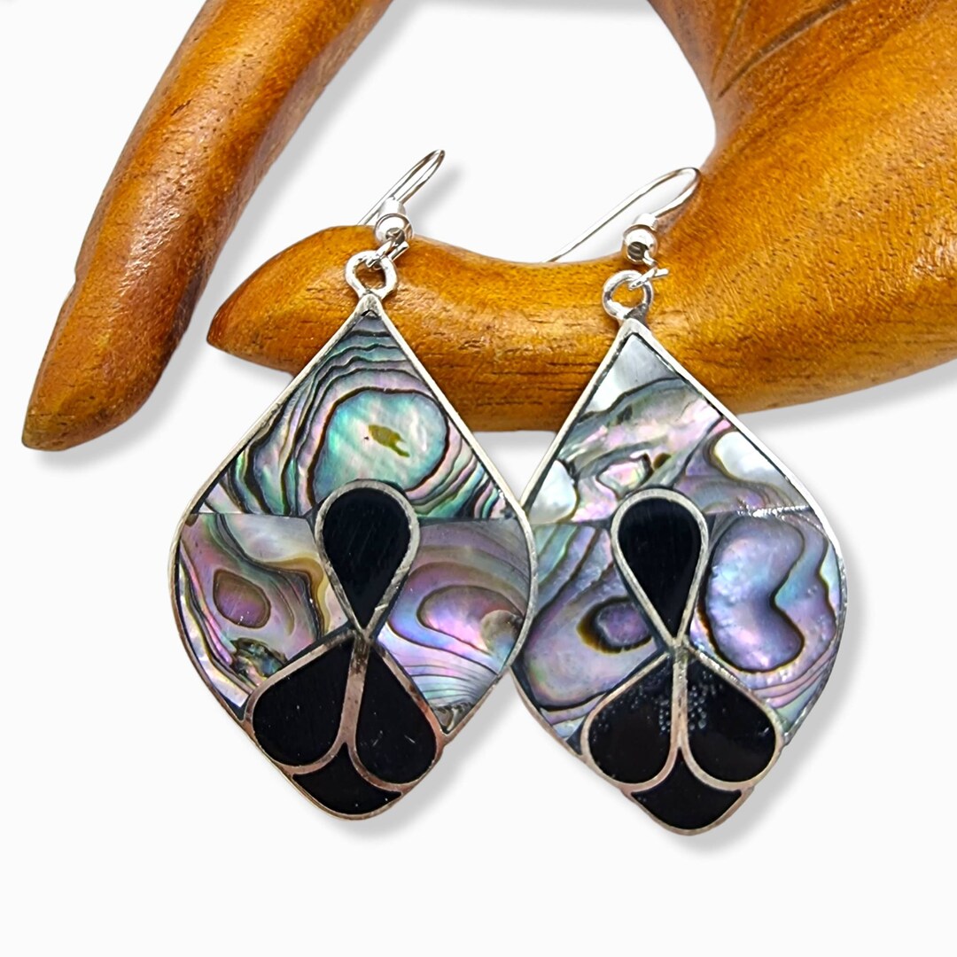 Abalone Shell Mexican Earrings Art Deco Style Silver Plated large ...