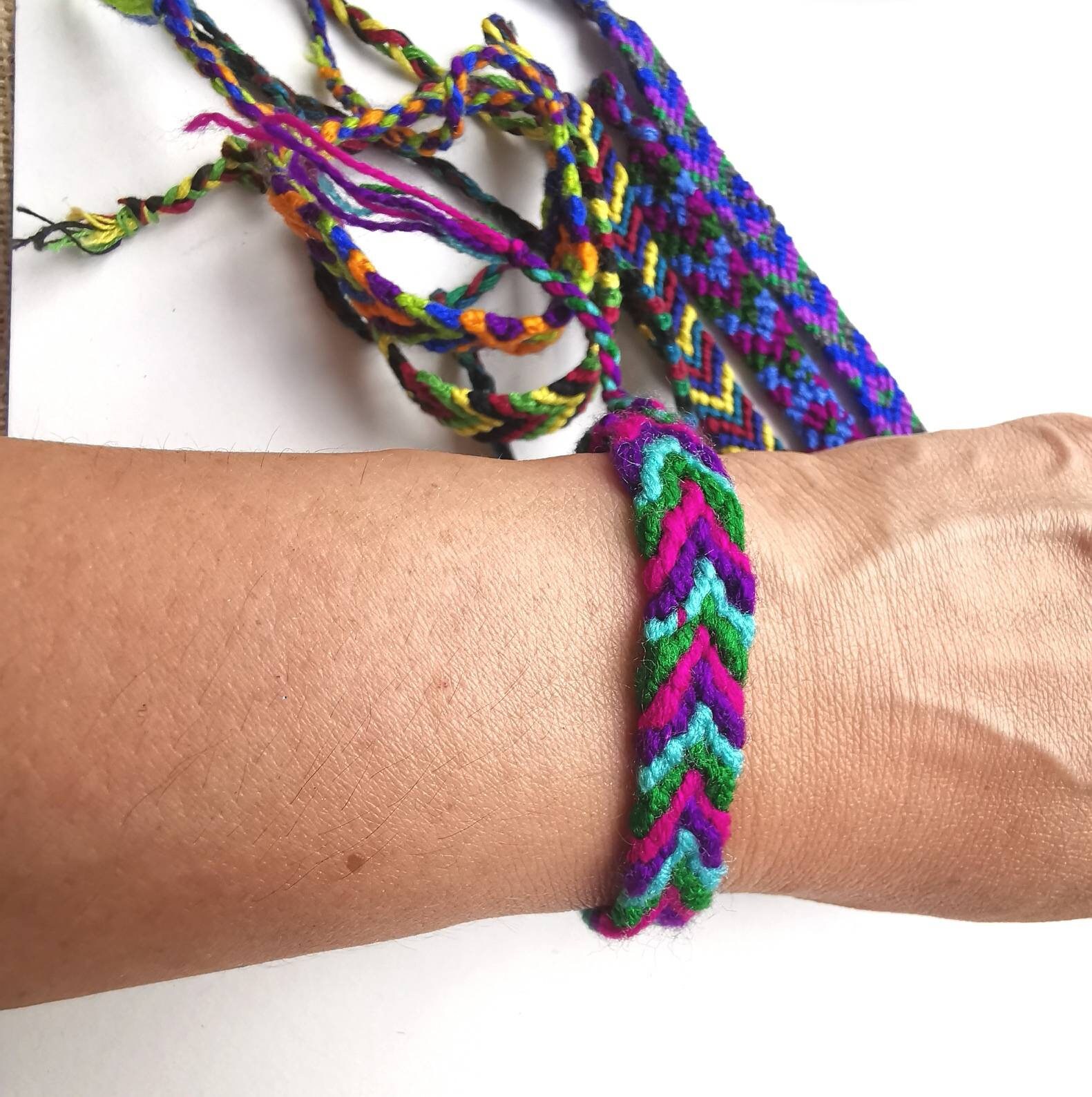 Woven Friendship Bracelets Wool Set of 7 Multi Color | Etsy