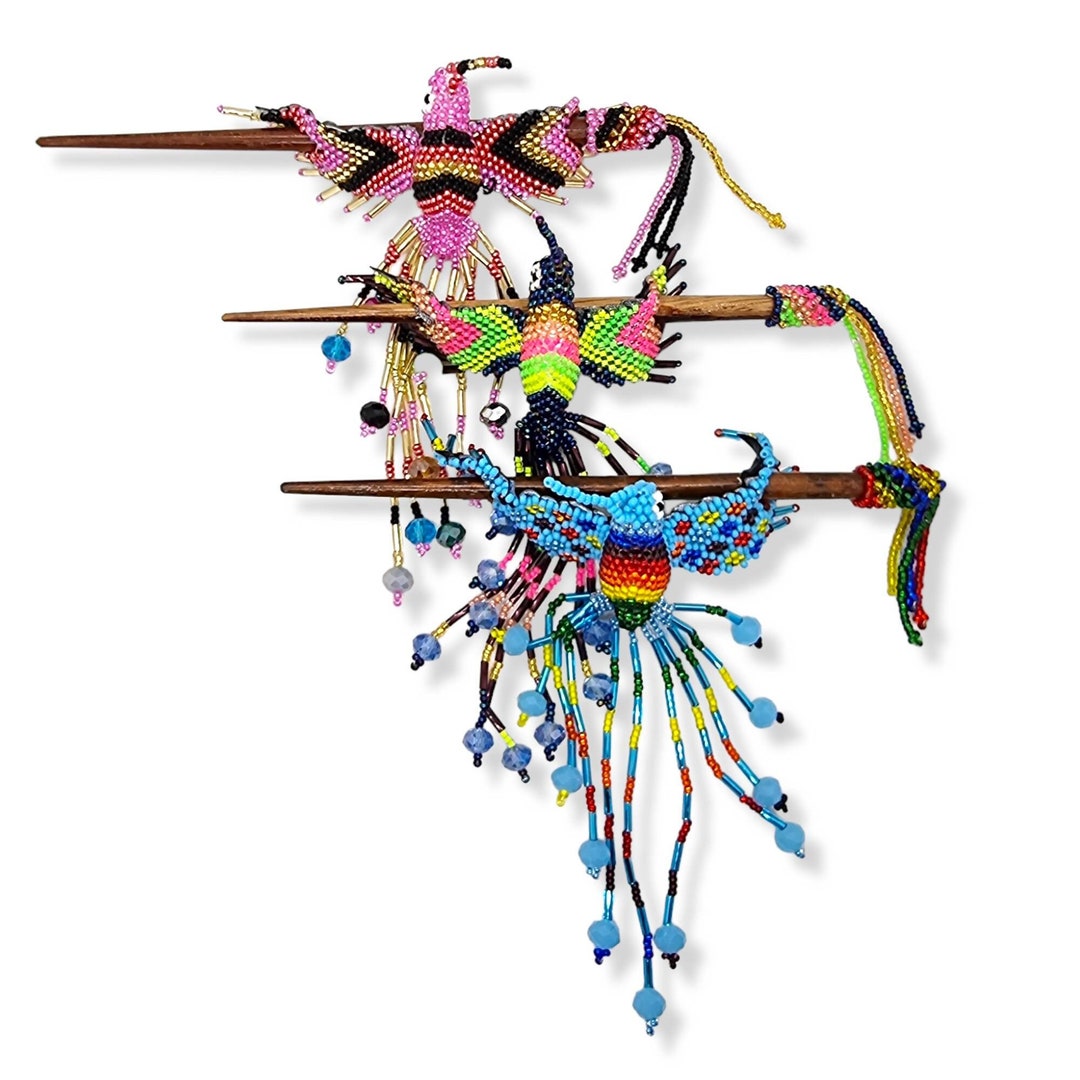 Wooden Hair Pin Barrette | Hummingbird Hair Barrette | Beaded Hair Clip ...