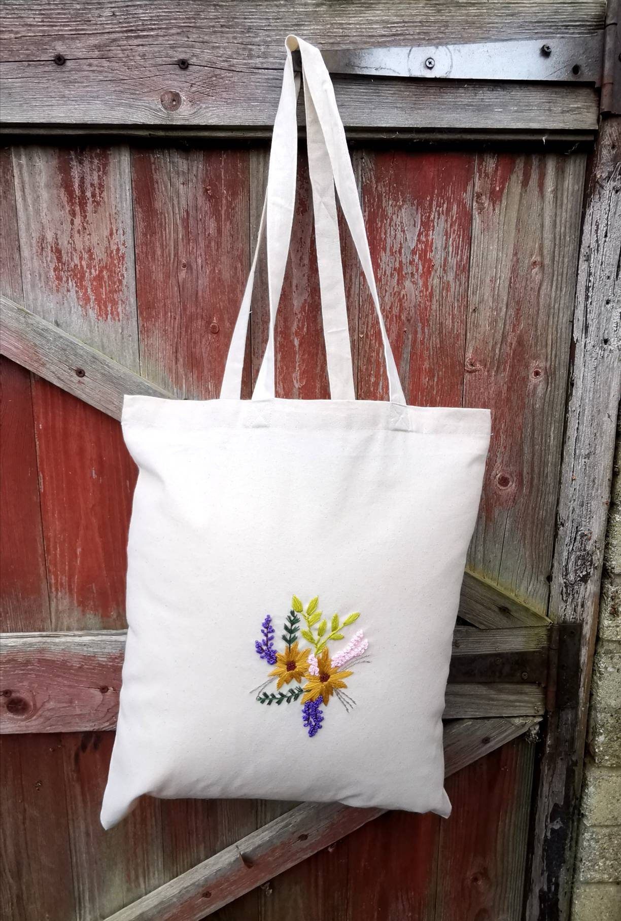 Calico Cotton Canvas Tote Bag Embroidered Eco Tote Bag | Etsy