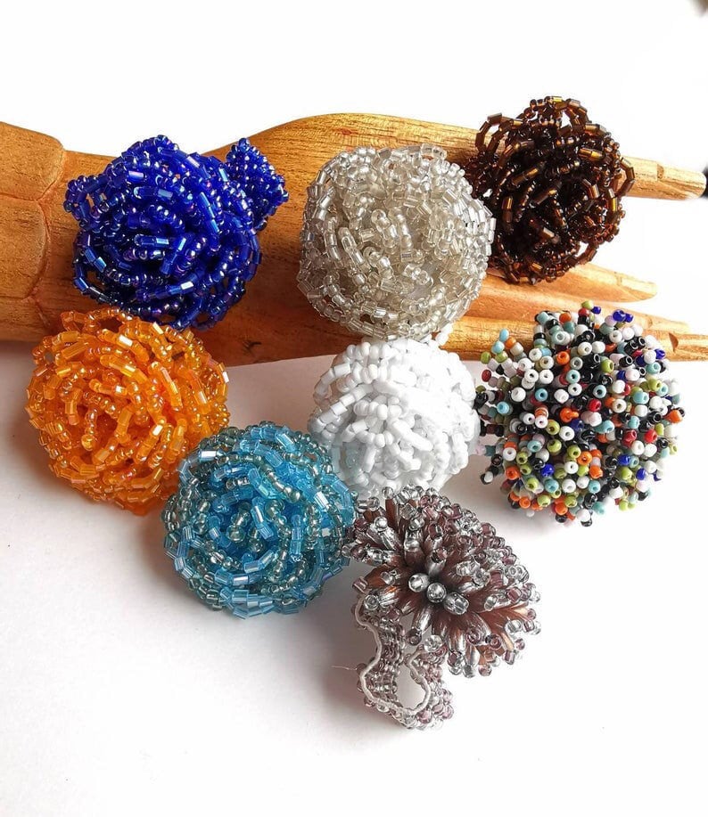Beaded Flower Ring Bead Cluster Ring Pom Pom Ring Boho Chic | Etsy