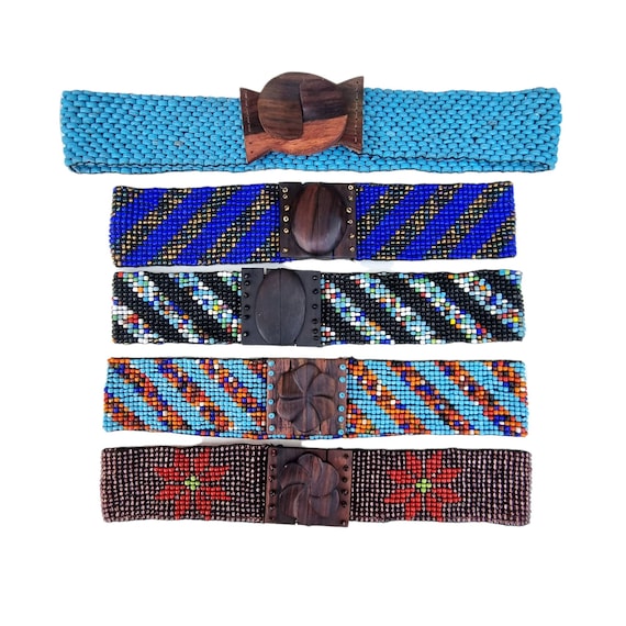 Hand Beaded Belt Stretch Bead Belt Hardwood Clasp Multi | Etsy