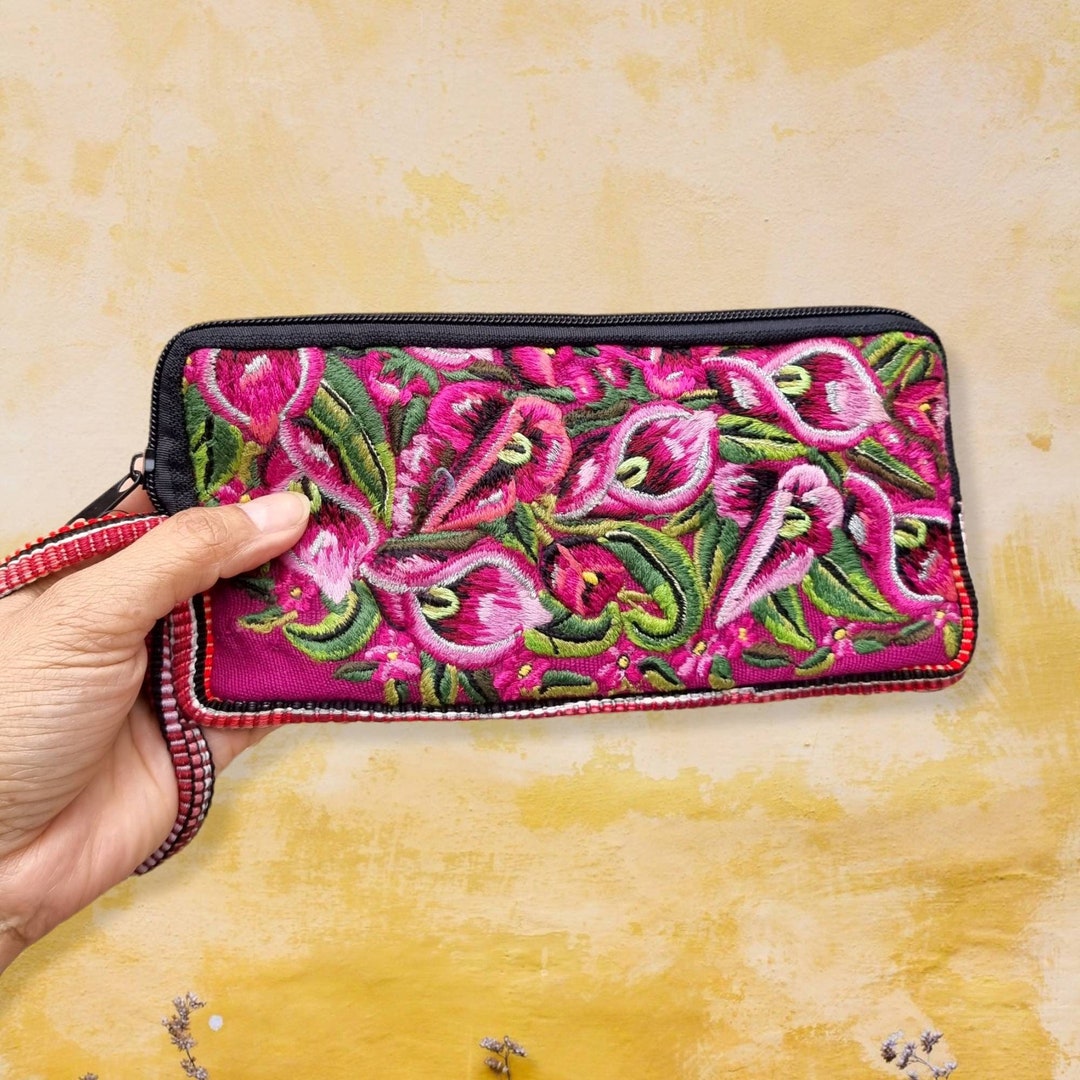 Calla Lily Motif Purse Boho Hippie Embroidered Clutch Floral Eyeglasses ...