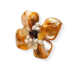 Large Flower Ring for Ladies Shell Floral Band Glass Bohemian Ring ...