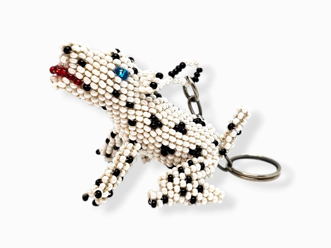 Beaded Black and White Dalmatian Style Dog Keyring - Guatemalan ...