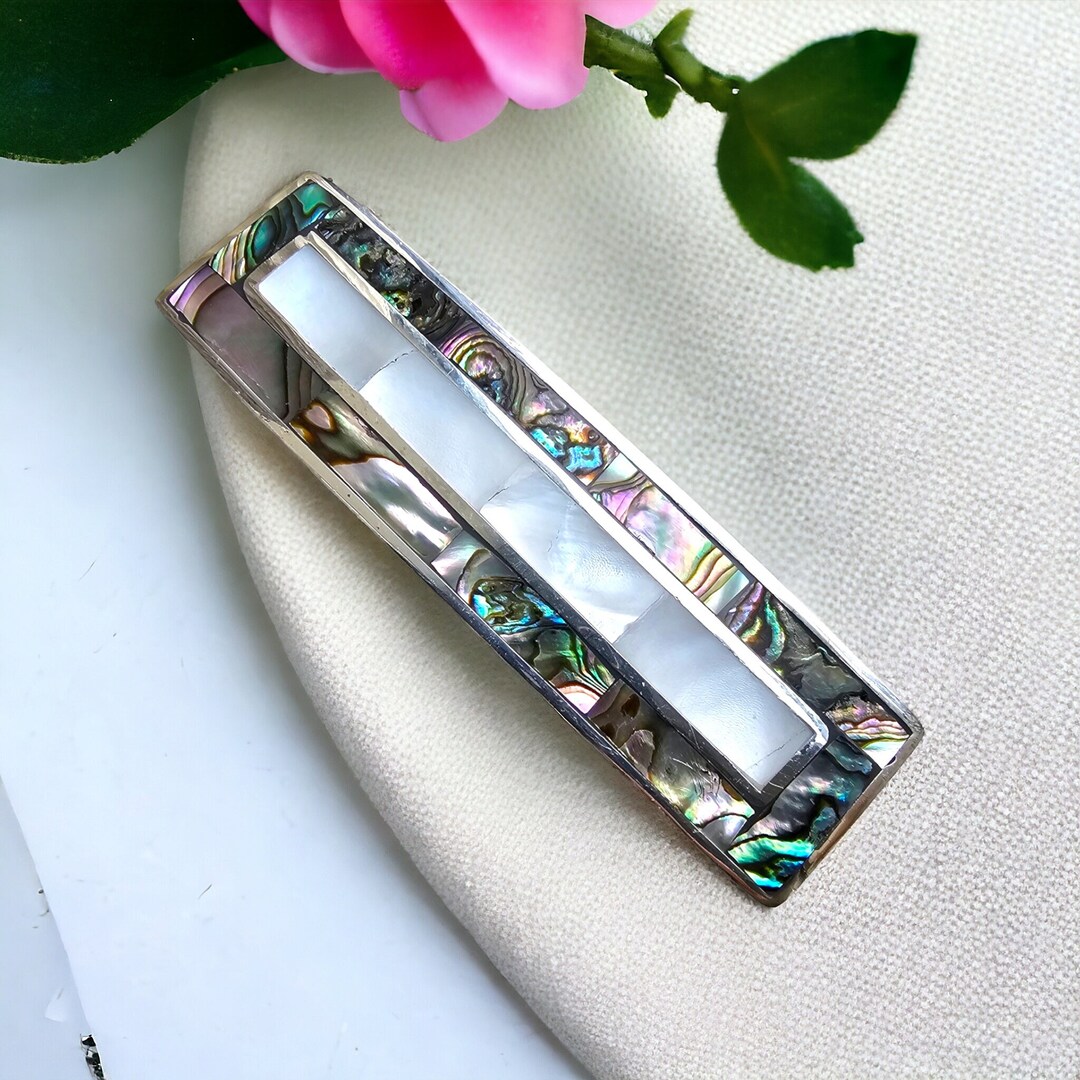 Handcrafted Mother of Pearl Rectangle Hair Barrette With Abalone Shell ...