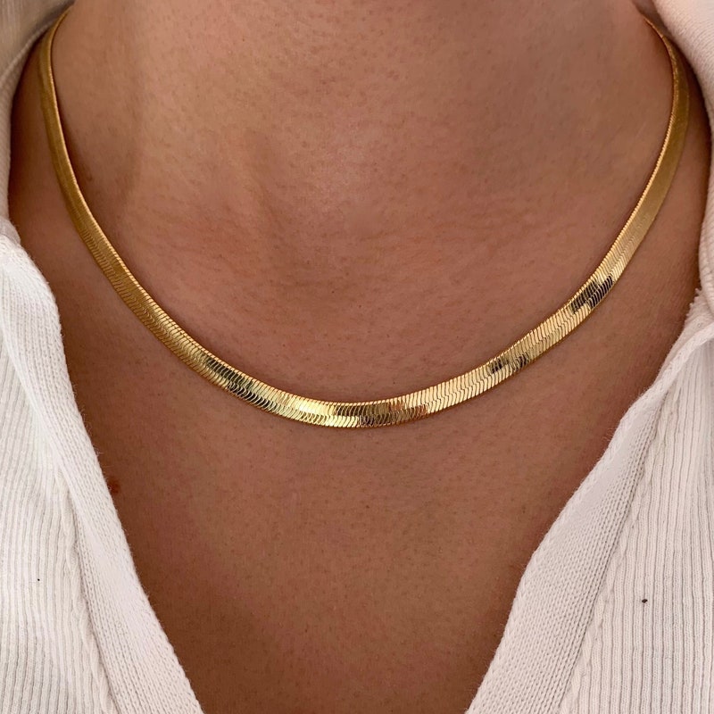 Flat Gold Necklace - Etsy