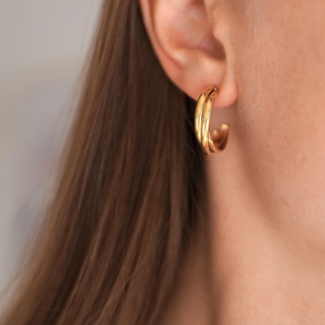 Stainless Steel Three Intertwined Rings Earrings / Hoop Earrings - Etsy