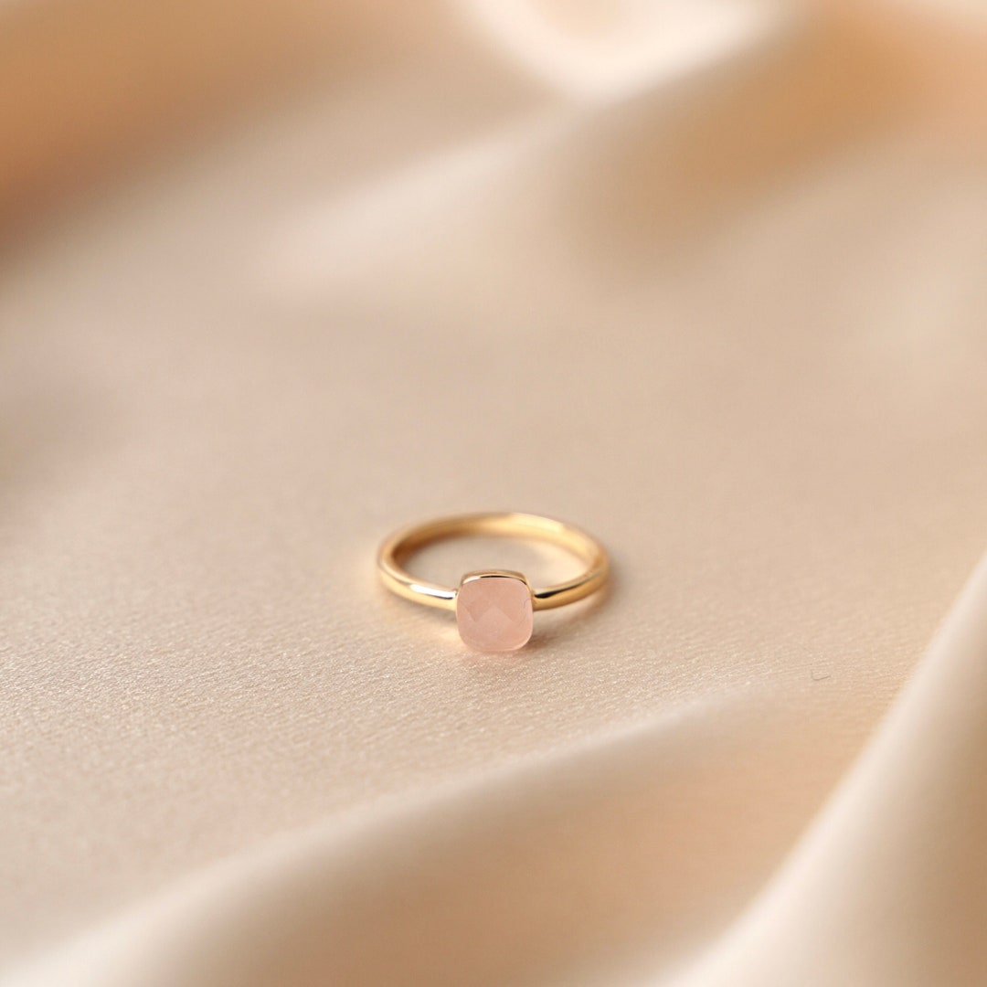 Bague femme plaqué or pierre rose / Bague fine pierre naturelle - Etsy ...