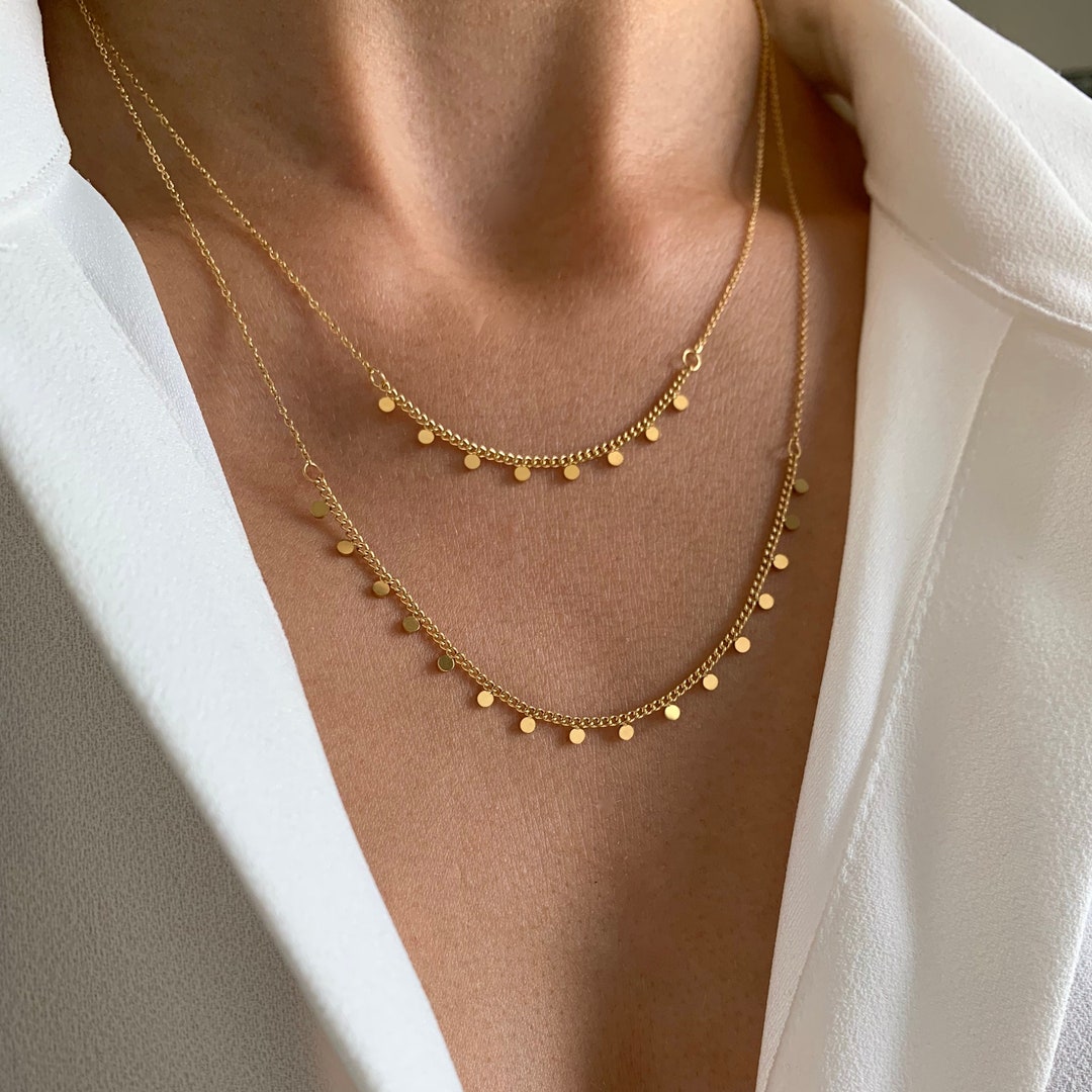 Fine Double Row Chain Necklace / Minimalist Women's Necklace With ...