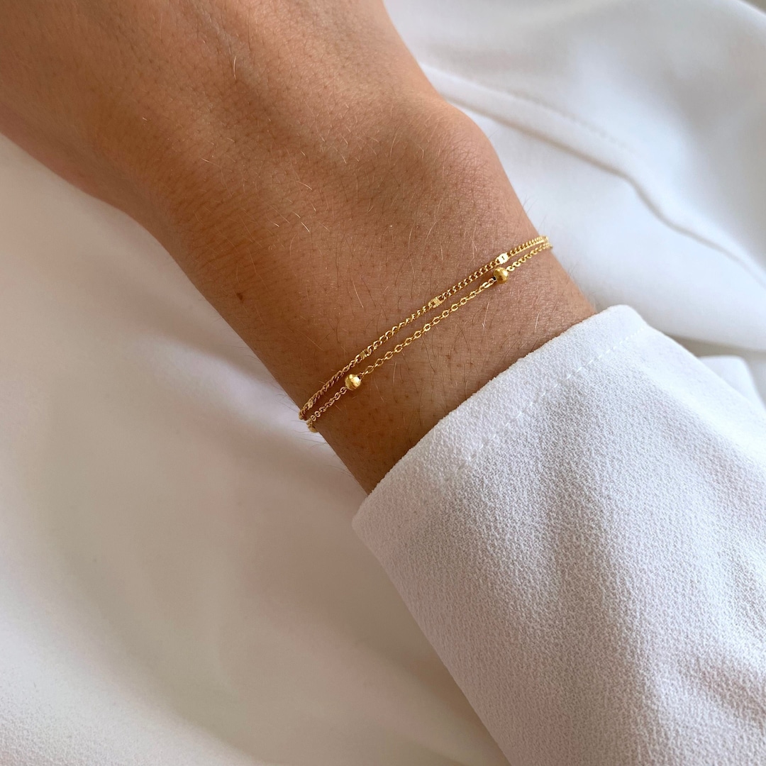 Bracelet femme acier inoxydable double rang chaine fine / Bracelet fin ...