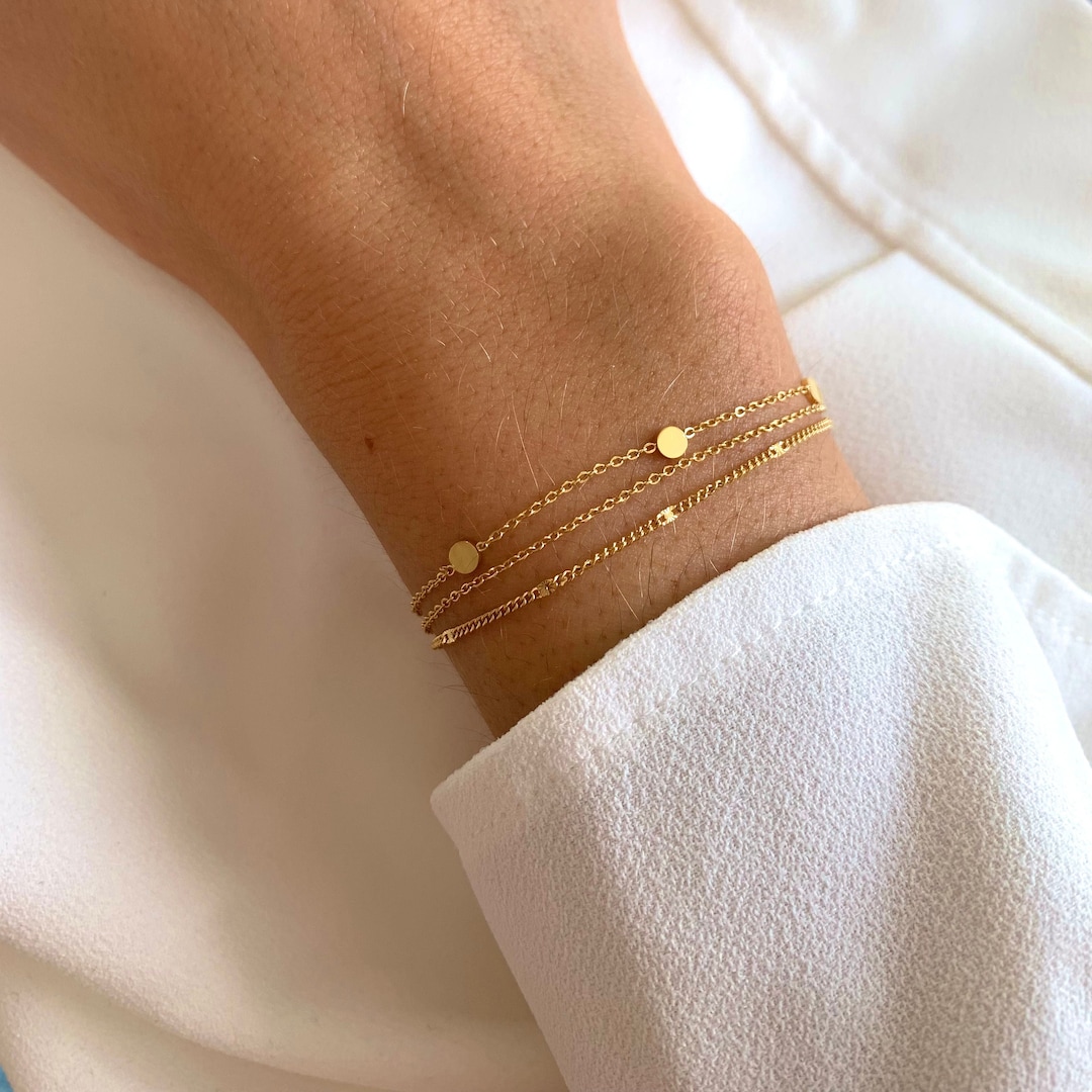 Bracelet femme acier inoxydable triple rang chaine fine - Etsy France