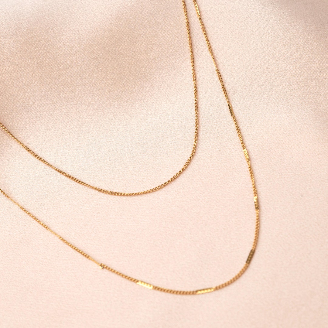 Delicate Double-strand Chain Necklace / Minimalist Women's Necklace ...