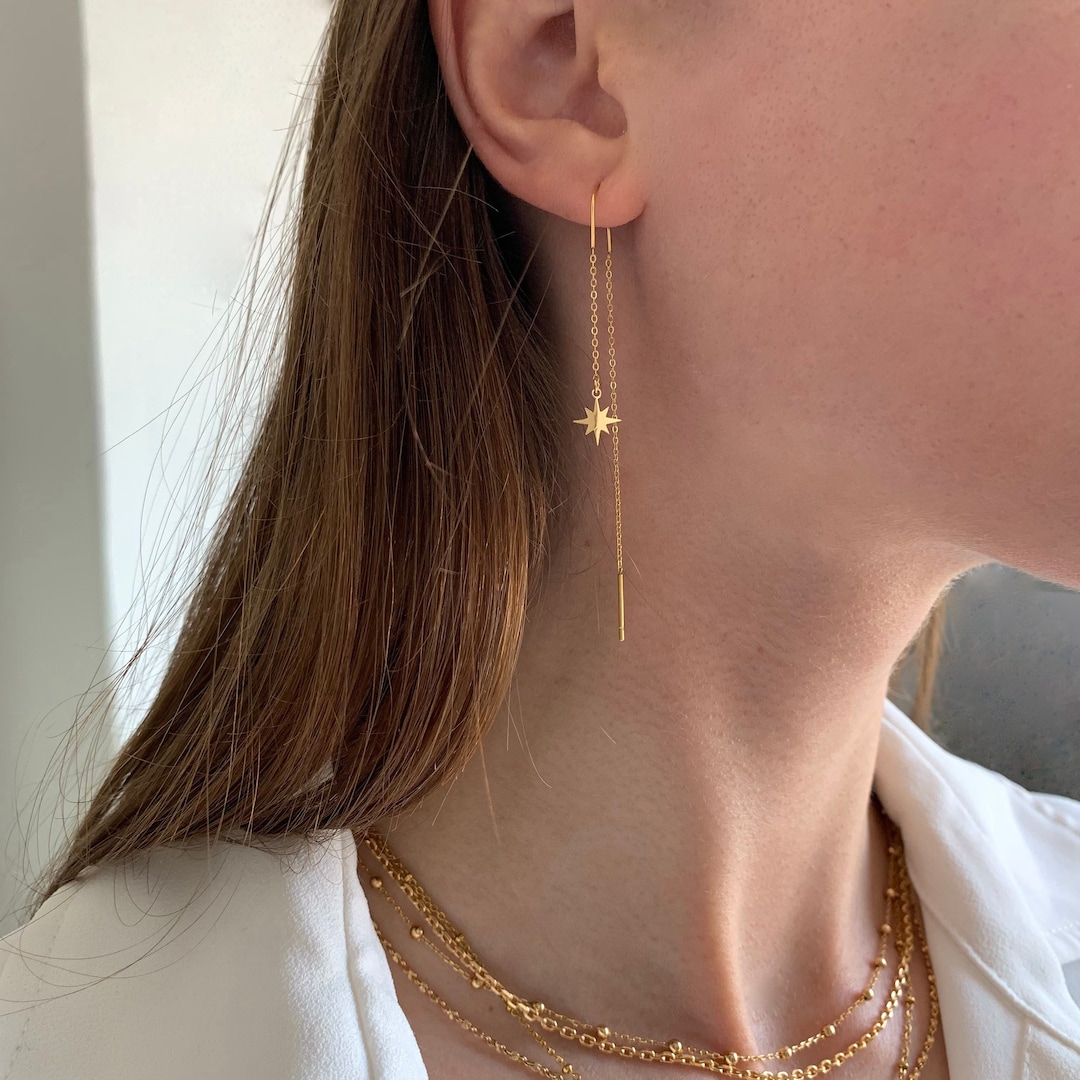 Boucles d'oreilles pendantes des deux cotés pendentif étoile / Boucles ...