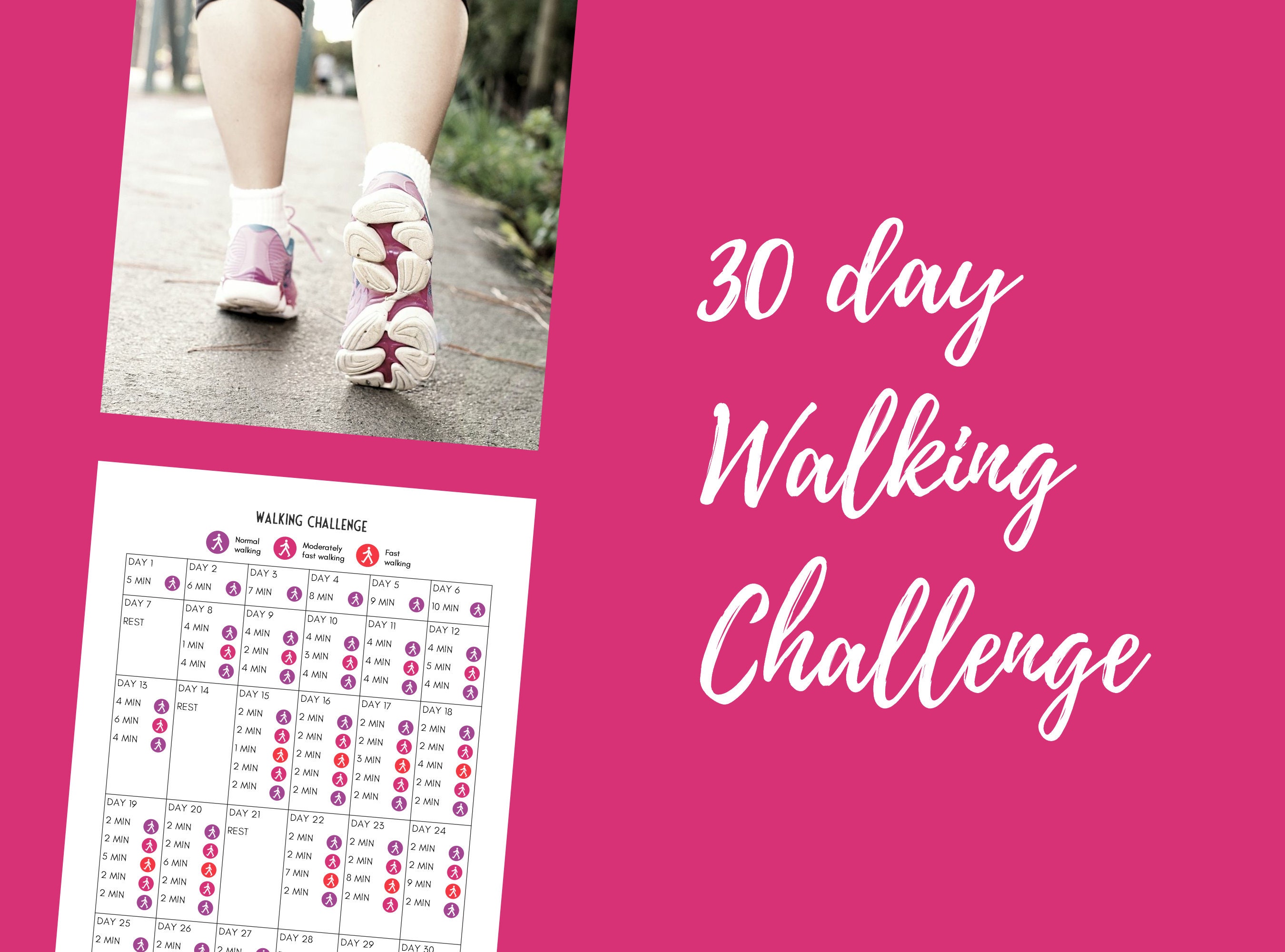 Walking 30 Day Exercise Challenge With Training Schedule and - Etsy