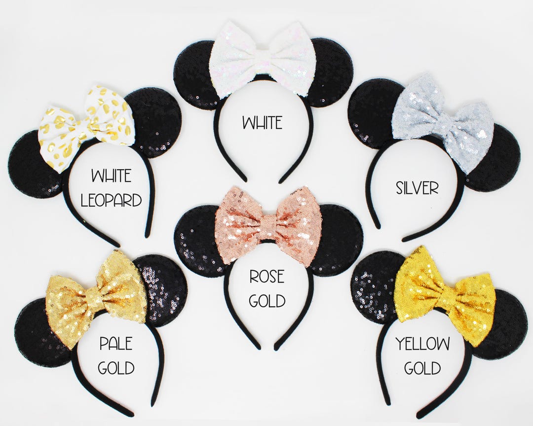 Black Sequin Mouse Ears | Custom Color Bow Headband - Etsy