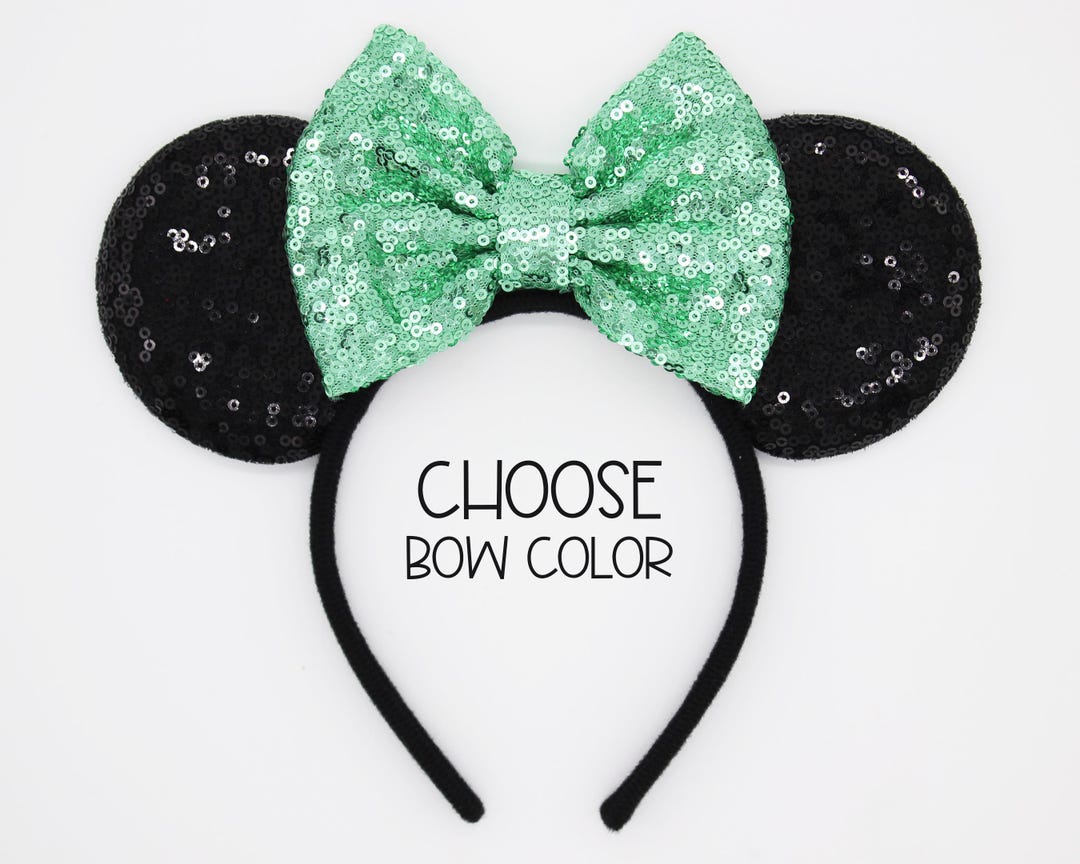 Black Sequin Mouse Ears | Custom Color Bow Headband - Etsy